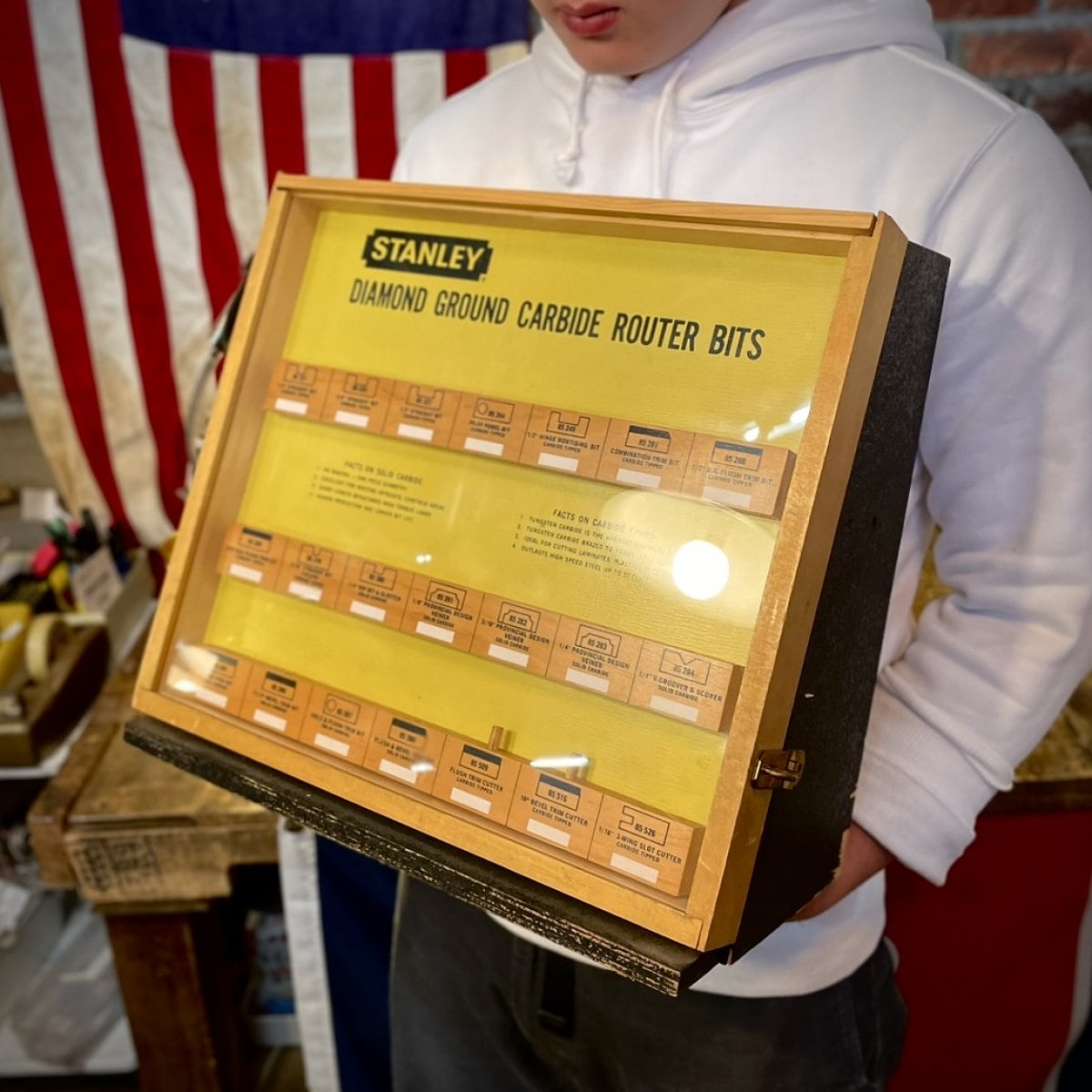 1960s-70s STANLEY Router Bits Store Wood Display Case